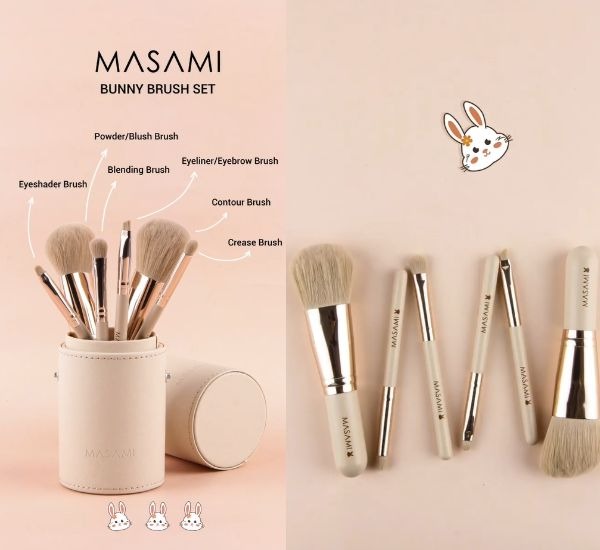 Masami Bunny Brush Set, Kuas Makeup Bertekstur Lembut dan Travel ...