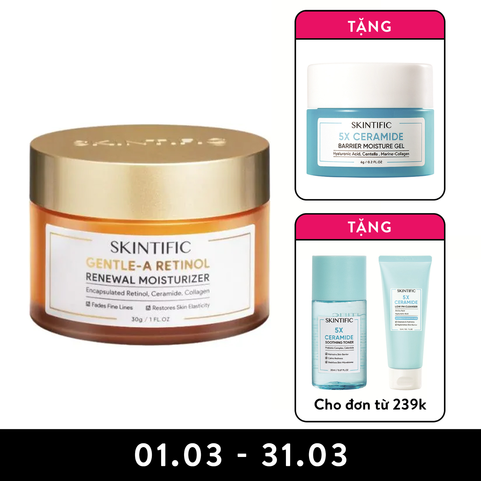 Bộ Sản Phẩm Kem Dưỡng Ẩm + Serum Chống Lão Hóa Skintific Gentle A ...